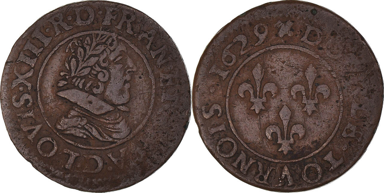 Frankreich Double Tournois 1629 Lyon Münze, Louis XIII, Lyon, SS ...