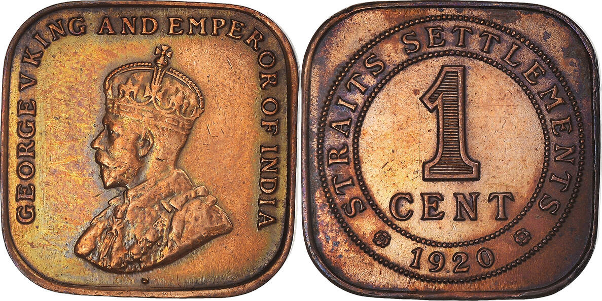 Malaysia Cent 1920 Münze, George V, SS, Bronze | MA-Shops