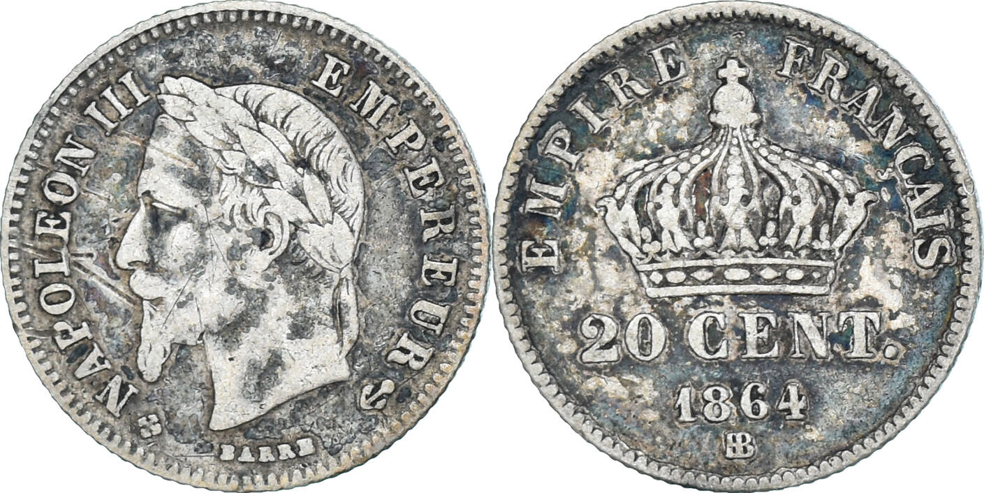 Frankreich 20 Centimes 1864 Strasbourg Münze, Napoleon III, Strasbourg, S, Silber | MA-Shops