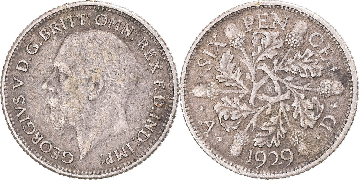 Großbritannien 6 Pence 1929 Münze, George V, S+, Silber, KM:832 | MA-Shops