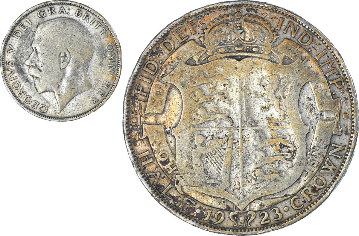 Großbritannien 1/2 Crown 1923 Münze, George V, S+, Silber, KM:818.2 ...