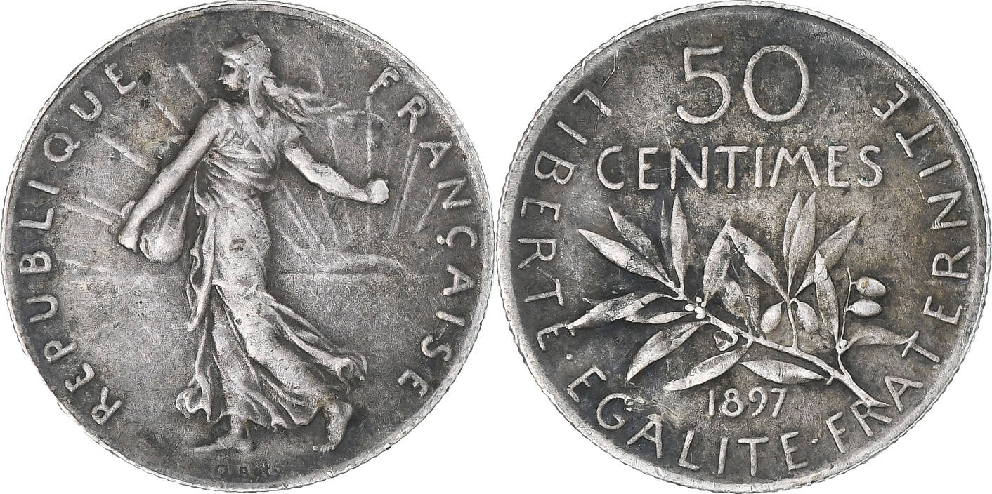 Frankreich 50 Centimes 1897 Paris Semeuse, Paris, Flan mat, SS+, Silber, KM:854 | MA-Shops