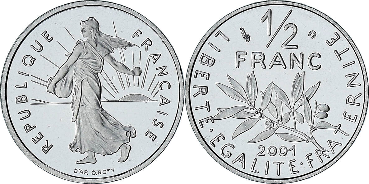 Frankreich 1/2 Franc 2001 Paris Semeuse, Paris, Série BE, STGL, Nickel, KM:931.1 | MA-Shops