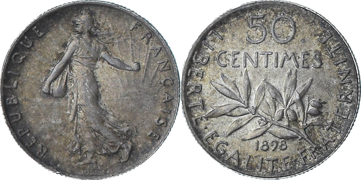 Frankreich 50 Centimes 1898 Paris Semeuse, Paris, VZ, Silber, KM:854, Gadoury:420 | MA-Shops
