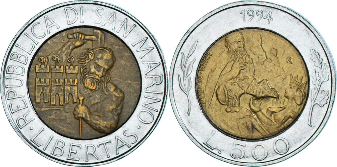 San Marino 500 Lire 1994 R Münze, Rome, SS, Bi-Metallic, KM:314 | MA-Shops