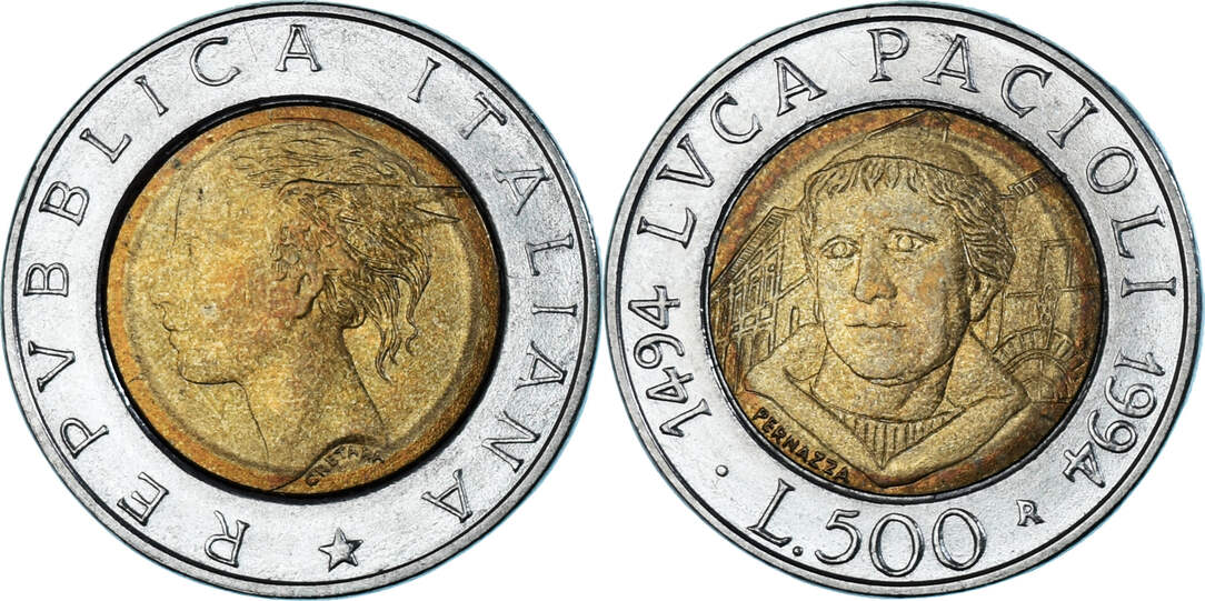 Italien 500 Lire 1994 R Münze, Rome, SS+, Bi-Metallic, KM:167 | MA-Shops
