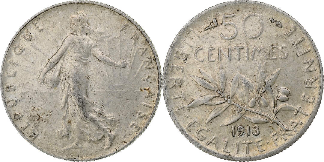 Frankreich 50 Centimes 1913 Paris Münze, Semeuse, Paris, SS, Silber, KM:854 | MA-Shops