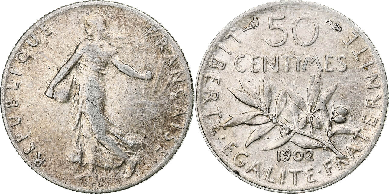 Frankreich 50 Centimes 1902 Paris Münze, Semeuse, Paris, SS, Silber, KM:854 | MA-Shops