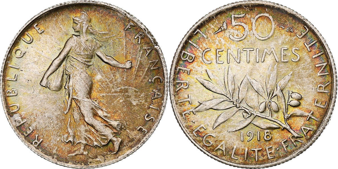 Frankreich 50 Centimes 1918 Paris Semeuse, Paris, VZ, Silber, KM:854, Le | MA-Shops