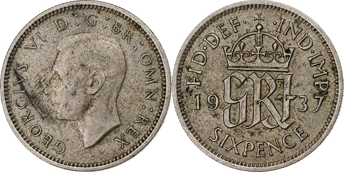 Großbritannien 6 Pence 1937 George VI, SS, Silber, KM:852 | MA-Shops