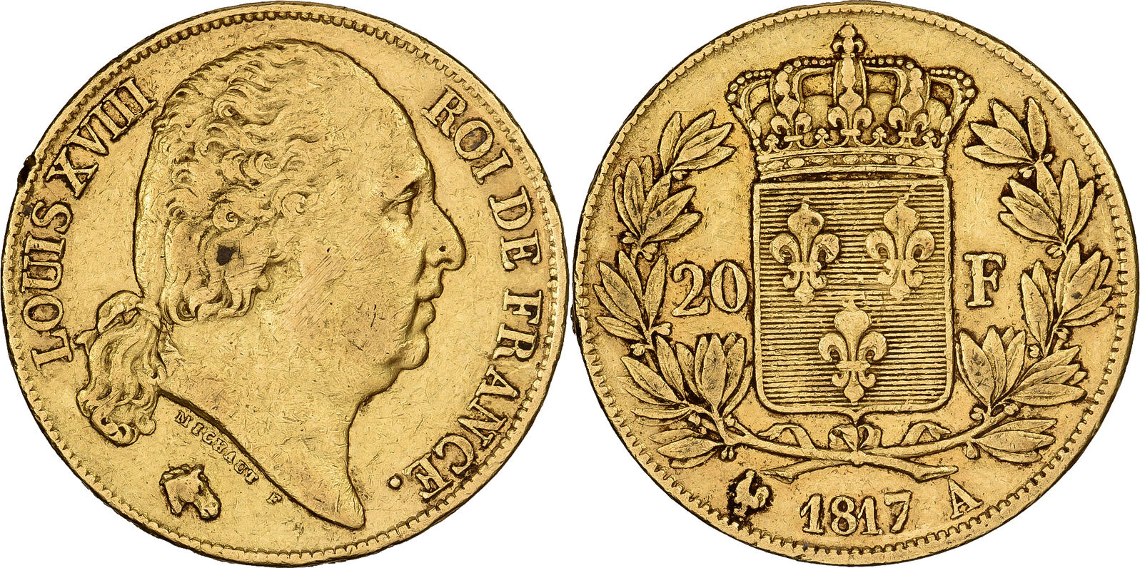 Frankreich 20 Francs 1817 A Louis XVIII, Louis XVIII, Paris, Gold, SS ...