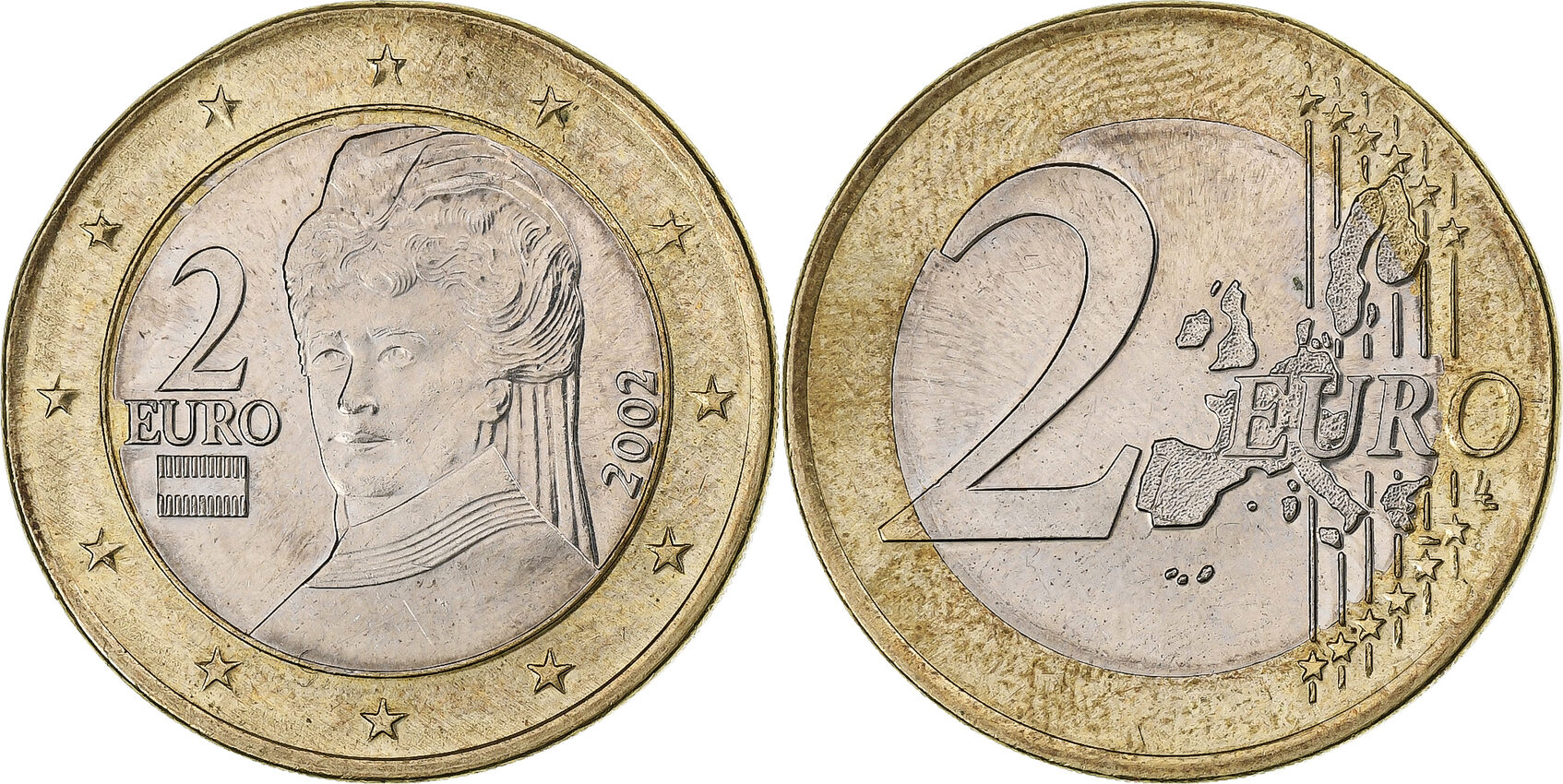 Österreich 2 Euro 2002 B planchet error struck on 1 Euro, Vienna, Bi ...