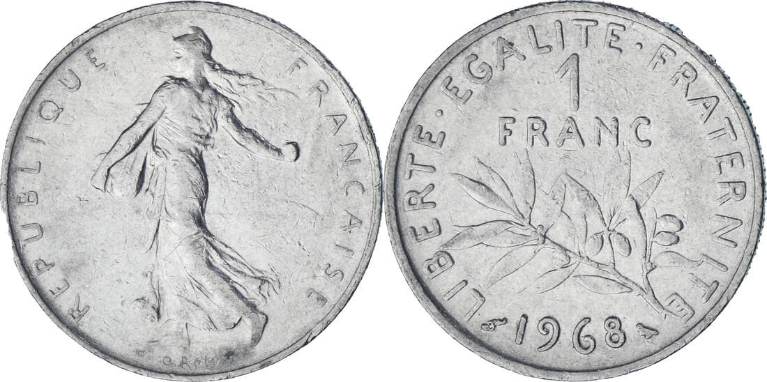 Frankreich Franc 1968 Paris Semeuse, Paris, S+, Nickel, KM:925.2, Gadoury:474 | MA-Shops