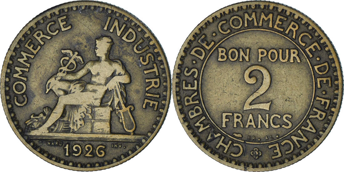 Frankreich 2 Francs 1926 Paris Chambre de commerce, Paris, SS, Aluminum ...