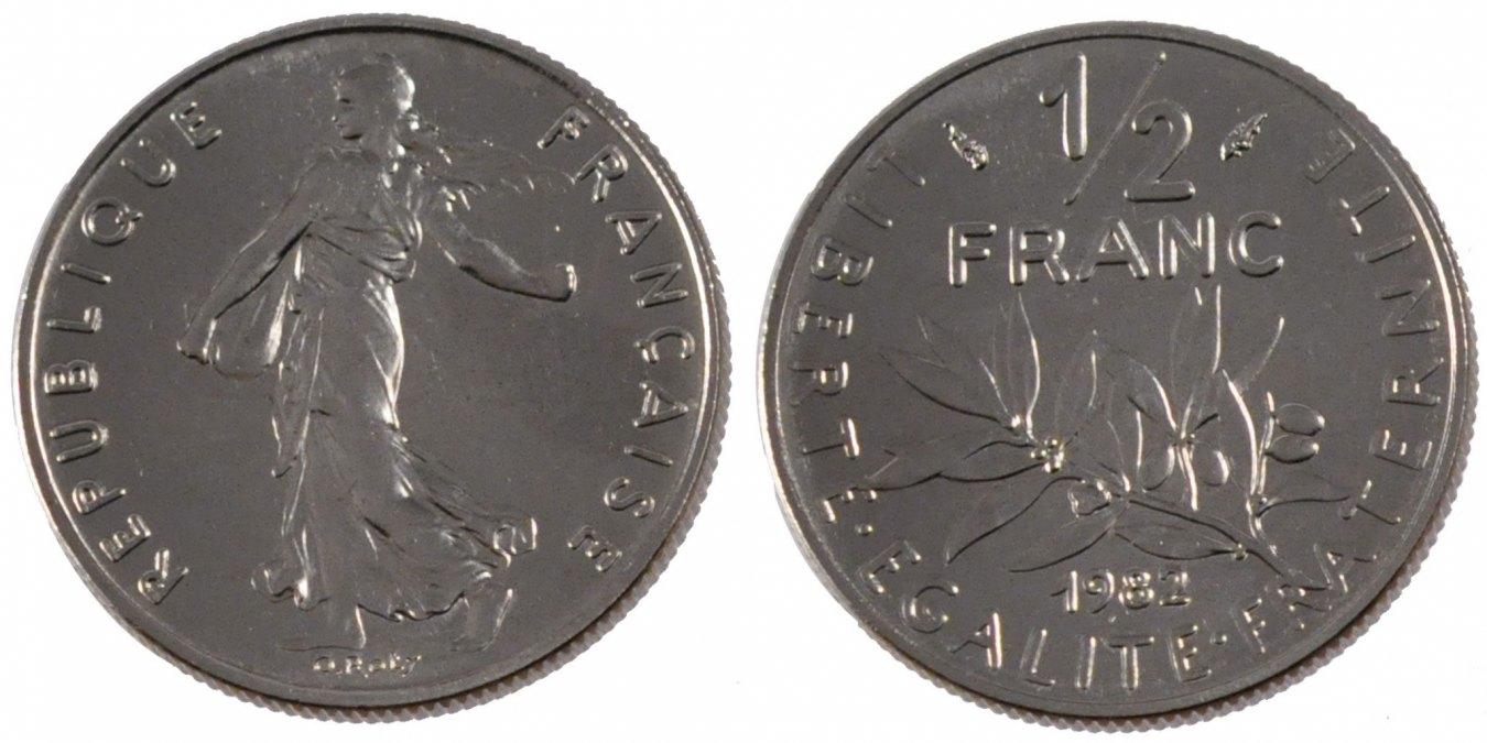 Frankreich 1/2 Franc 1982 Münze, Semeuse, STGL, Nickel, Gadoury:429 | MA-Shops