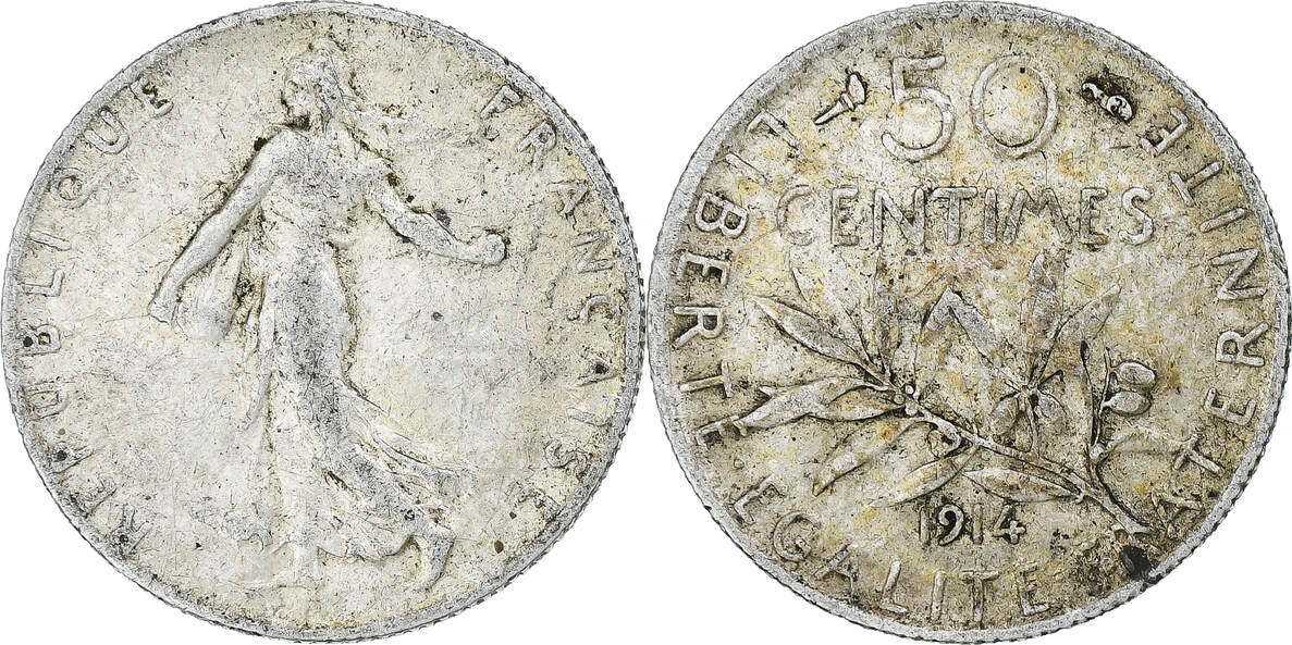 Frankreich 50 Centimes 1914 Paris Semeuse, Paris, Silber, SS+, Gadoury:420, KM:854 | MA-Shops