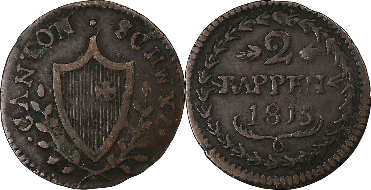 2 Rappen 1815 Bern Swiss Cantons, Schwyz, Bern, Kupfer, S+ | MA-Shops