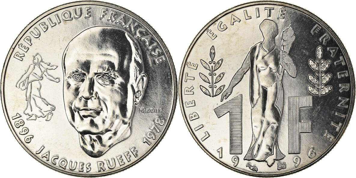 Frankreich Franc 1996 Paris Münze, Jacques Rueff, Paris, UNZ, Nickel ...