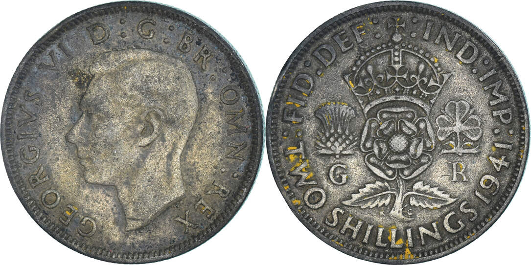 Großbritannien Two Shillings 1941 Münze, George VI, SS, Silber, KM:855 ...