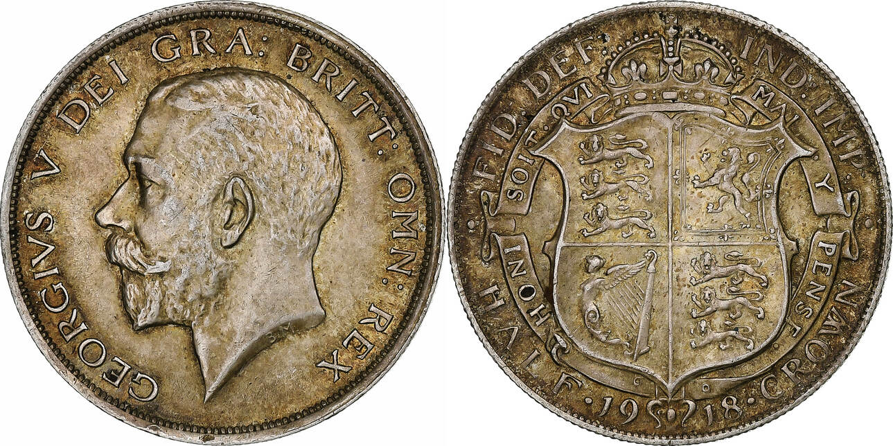 Großbritannien 1/2 Crown 1918 Münze, George V, VZ, Silber, KM:818.1 ...