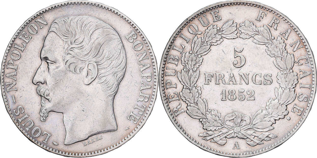 Frankreich 5 Francs 1852 Paris Louis-Napoléon Bonaparte, Paris, Silber ...