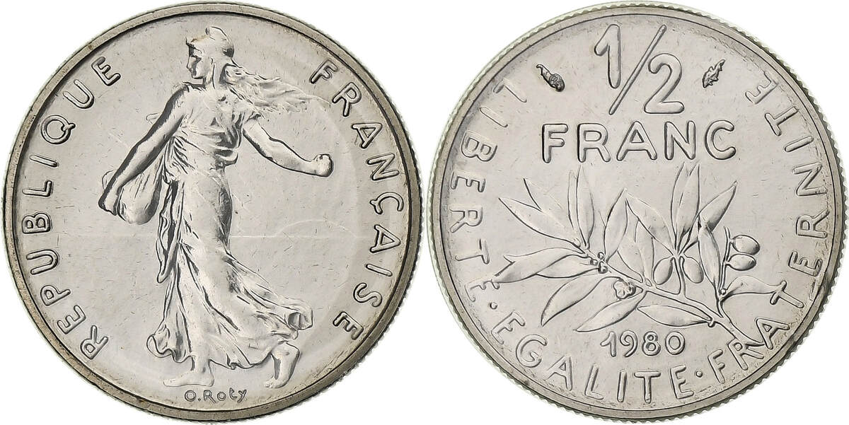 Frankreich 1/2 Franc 1980 Paris Semeuse, Paris, série FDC, STGL, Nickel, KM:931.1 | MA-Shops