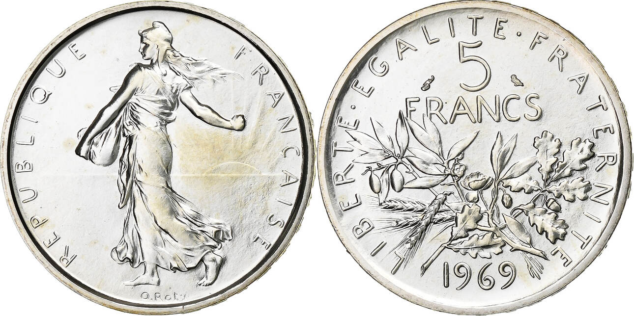 Frankreich 5 Francs 1969 Paris Semeuse, Paris, STGL, Silber, KM:926, Gadoury:770 | MA-Shops