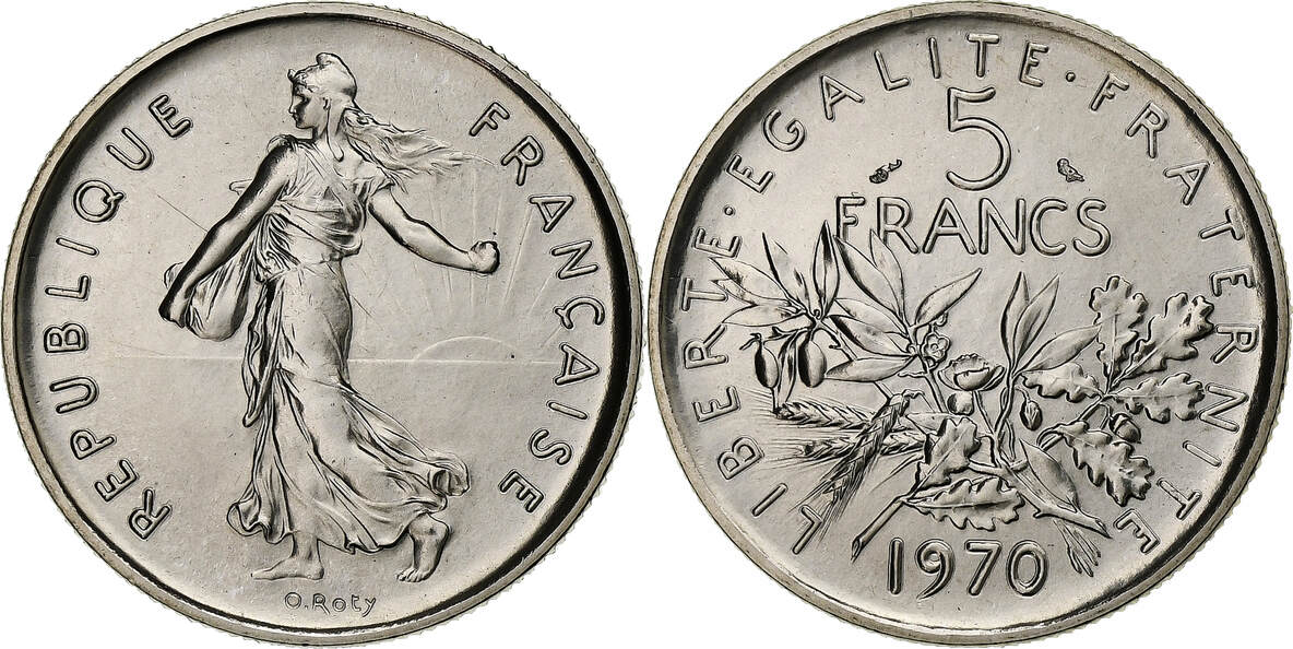 Frankreich 5 Francs 1970 Paris Münze, Semeuse, Paris, STGL, Nickel Clad | MA-Shops