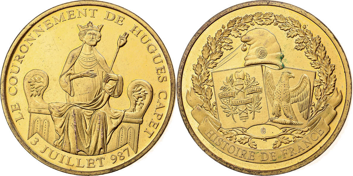 Frankreich Medaille Couronnement d'Hugues Capet, Gold plated, VZ | MA-Shops
