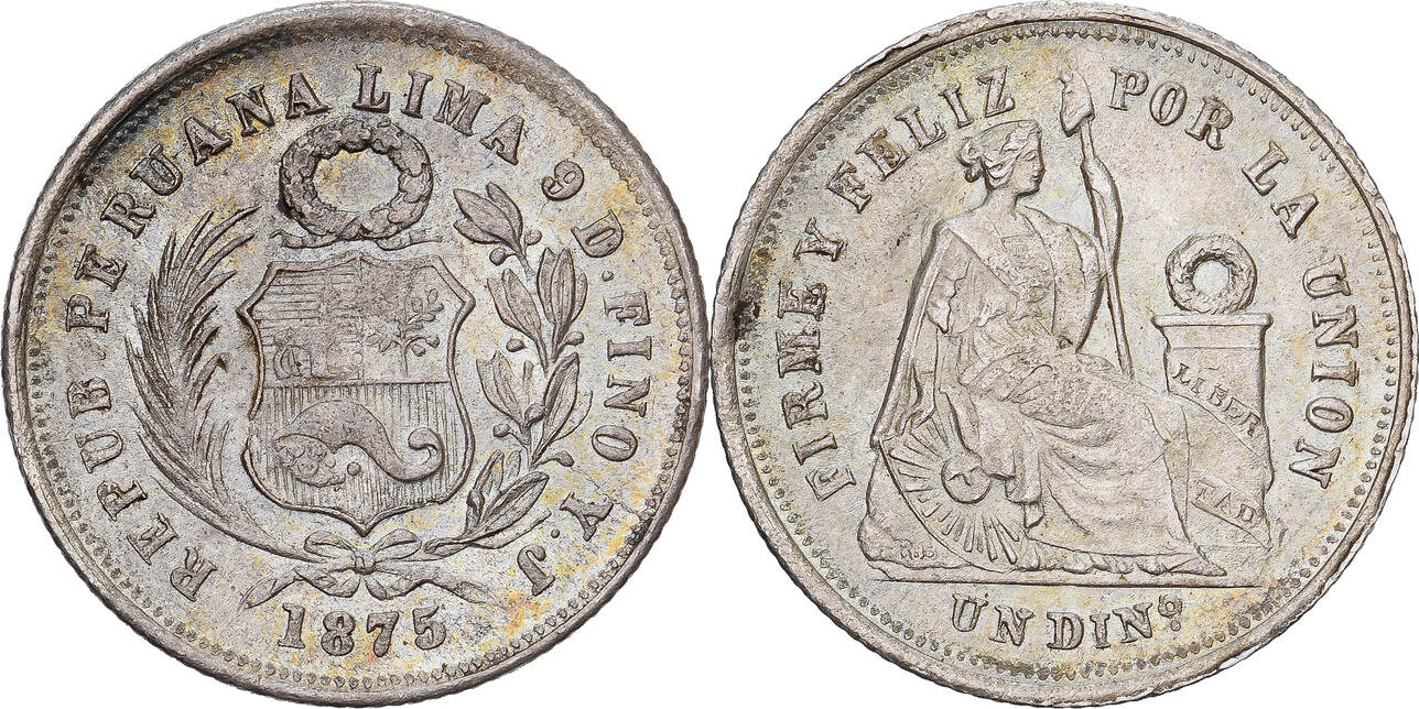 Peru 1 Dinero 1875 Lima Lima, Silber, VZ+ | MA-Shops