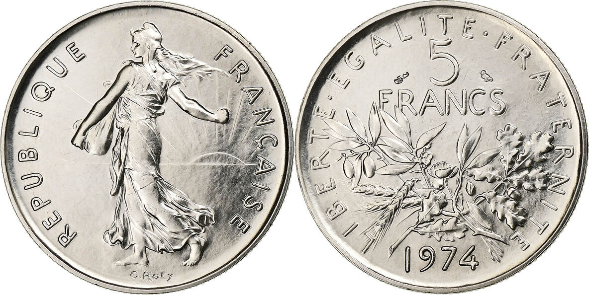 Frankreich 5 Francs 1974 Monnaie de Paris Semeuse, Monnaie de Paris, série FDC STGL | MA-Shops