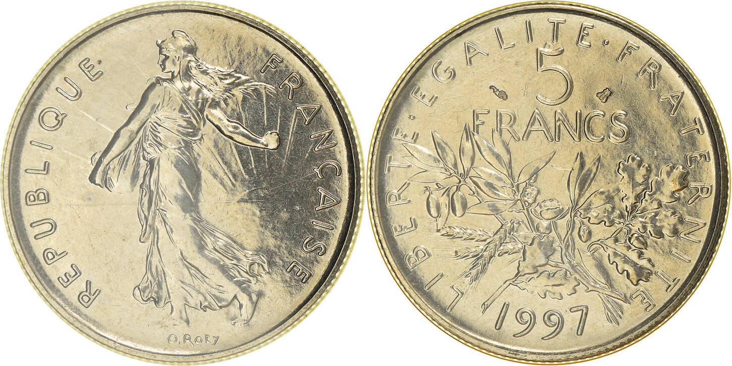 Frankreich 5 Francs 1997 Paris Münze, Semeuse, Paris, STGL, Nickel Clad | MA-Shops