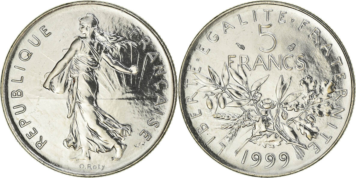 Frankreich 5 Francs 1999 Paris Münze, Semeuse, Paris, BU, STGL, Nickel Clad | MA-Shops