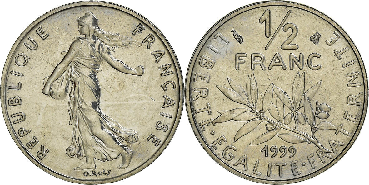 Frankreich 1/2 Franc 1999 Paris Münze, Semeuse, Paris, FDC, STGL, Nickel | MA-Shops