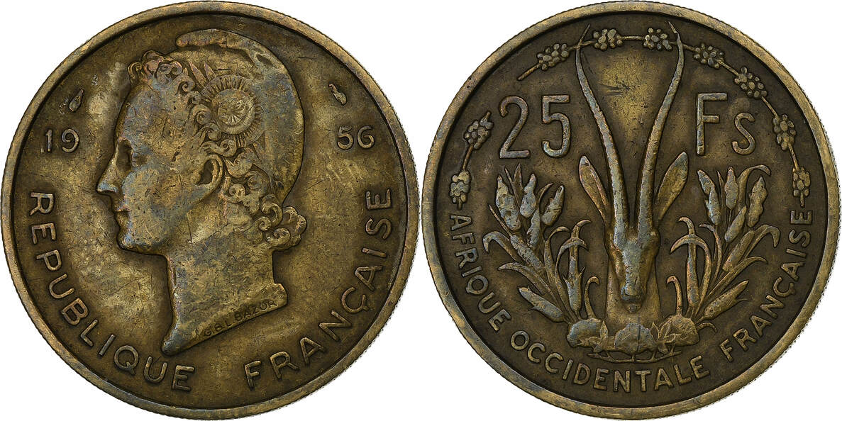 French West Africa 25 Francs 1956 (a) Paris, Aluminum-Bronze, SS, KM:7 | MA-Shops