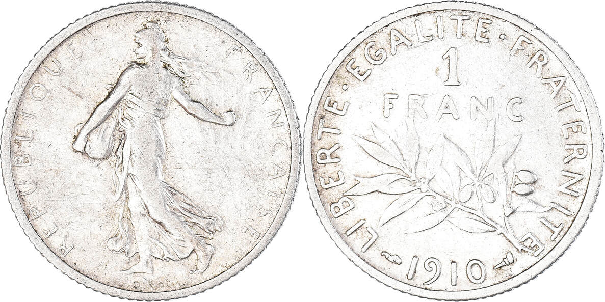 Frankreich 1910 Paris Münze, Semeuse, Paris, 1 Franc, SS, Silber, KM:844.1 | MA-Shops