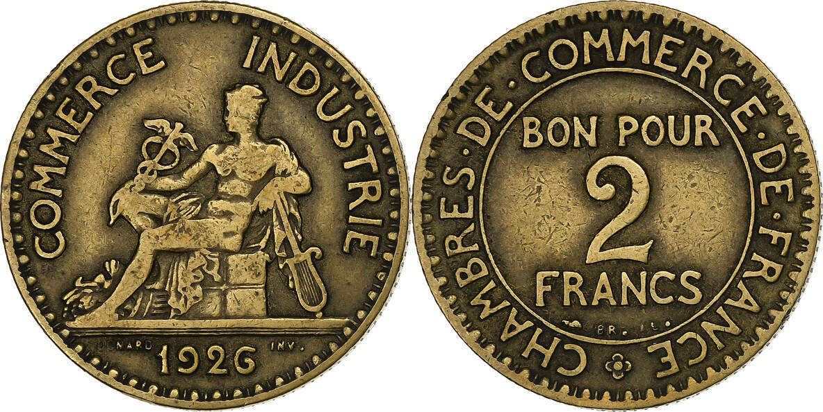 Frankreich 2 Francs 1926 Paris Chambre de commerce, Paris, Aluminum ...