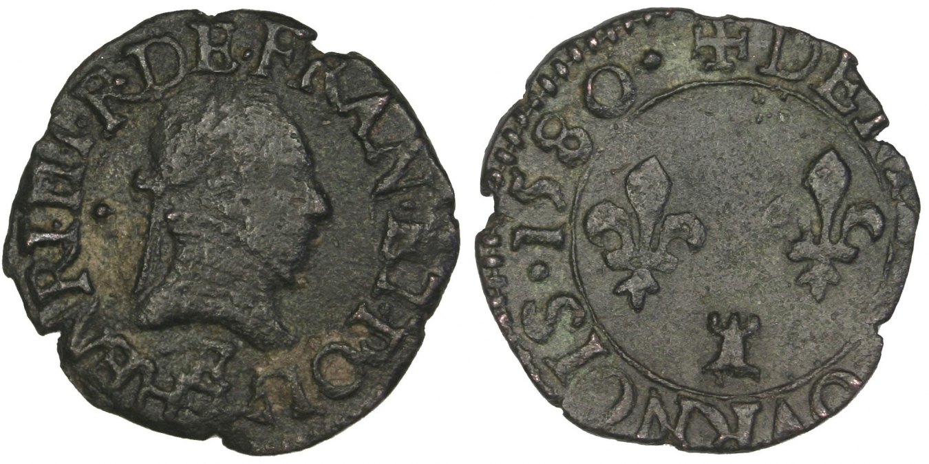 Frankreich Denier Tournois 1580 Tours Henri III, Tours, Kupfer, S+ ...
