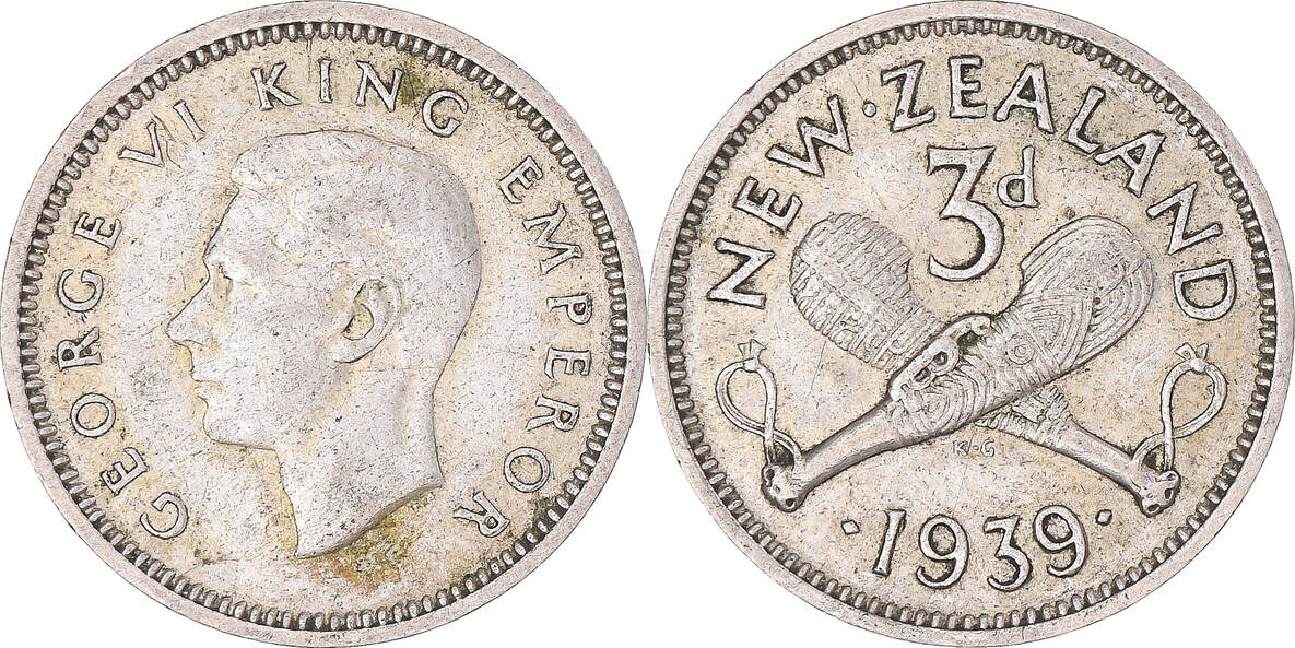 Neuseeland 3 Pence 1939 British Royal Mint Münze, George VI, British ...
