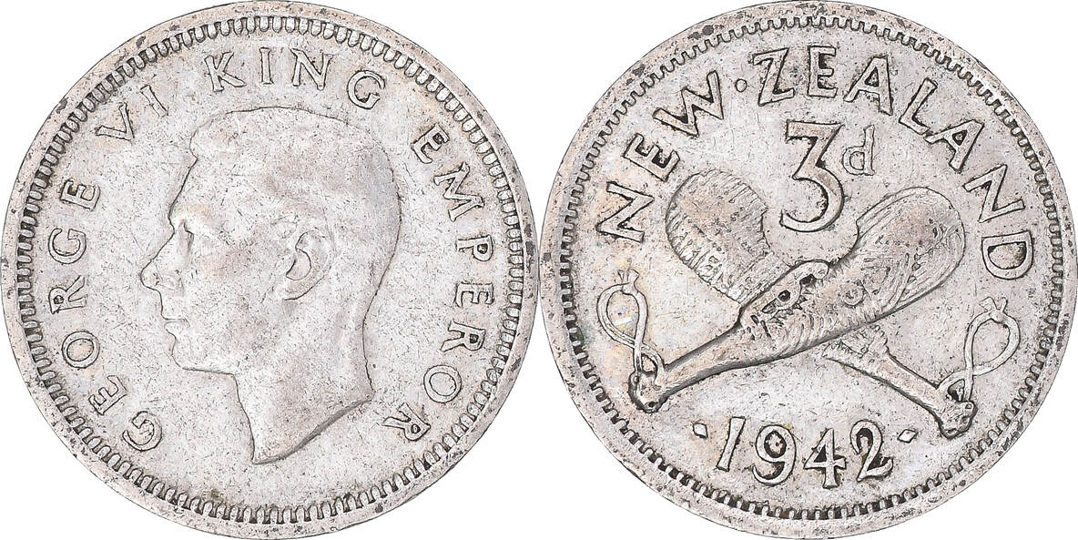 Neuseeland 3 Pence 1942 British Royal Mint Münze, George VI, British ...