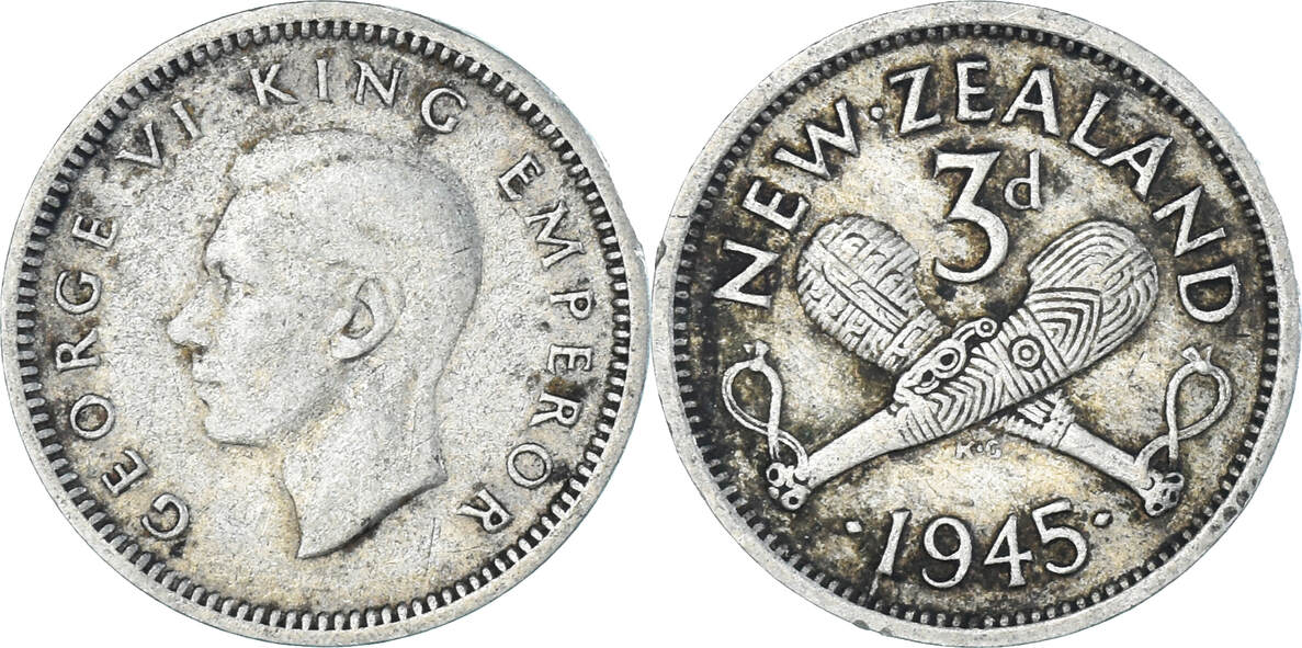 Neuseeland 3 Pence 1945 British Royal Mint Münze, George VI, British ...