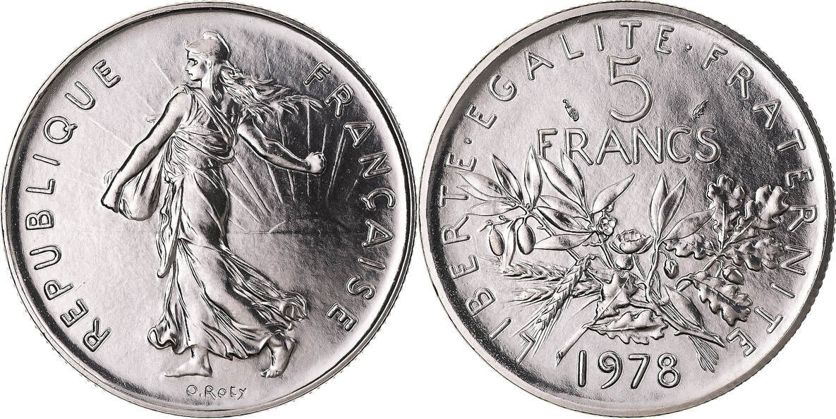 Frankreich 5 Francs 1978 Paris Münze, Semeuse, Paris, série FDC, STGL, Nickel | MA-Shops