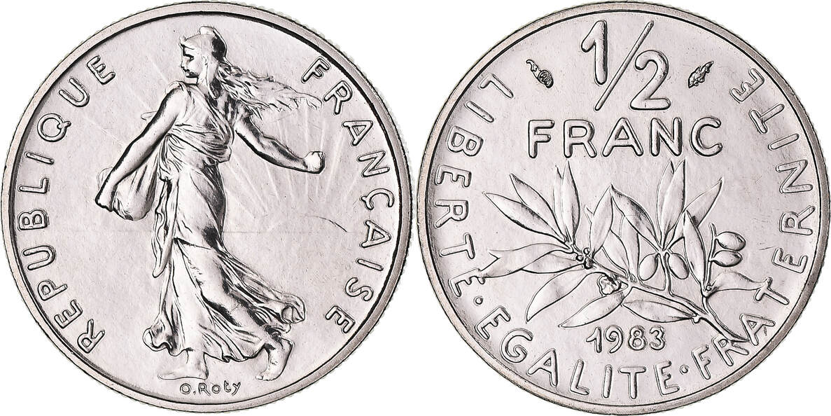 Frankreich 1/2 Franc 1983 Paris Münze, Semeuse, Paris, série FDC, STGL, Nickel | MA-Shops