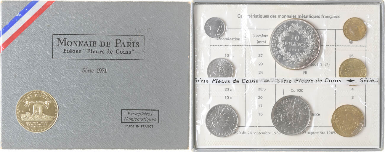 Frankreich Coffret 1 c. à 10 frs. 1971 Monnaie de Paris Münze, Monnaie ...