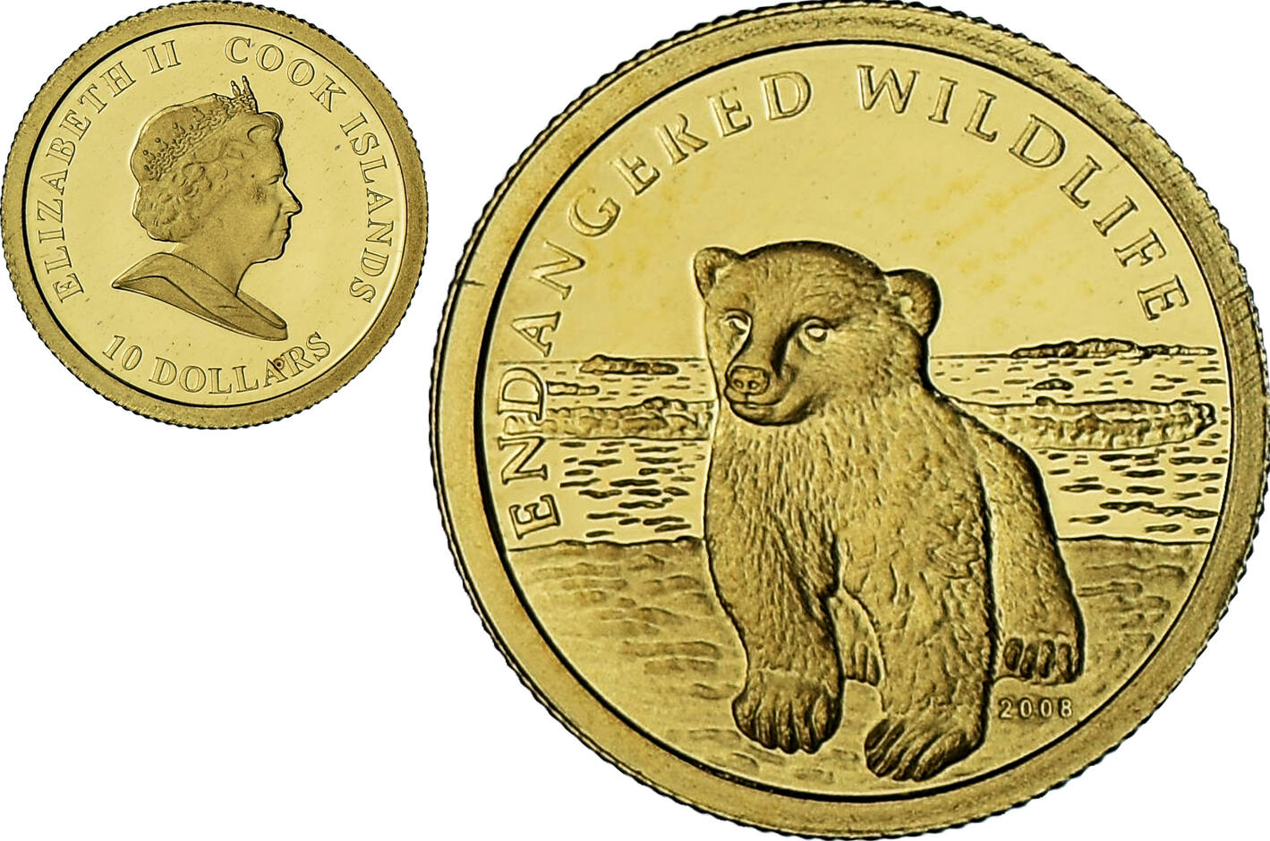 Cookinseln 10 Dollars 2008 Elizabeth II, Ours polaire, BE, STGL, Gold ...