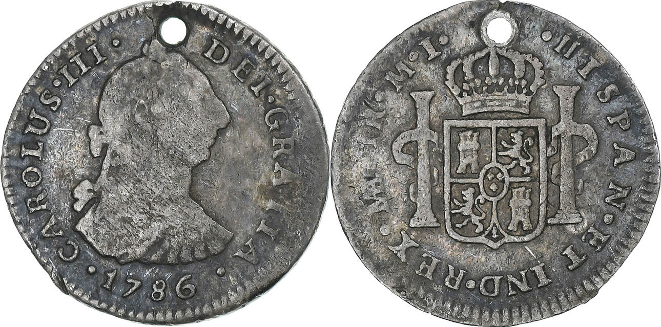 Peru Real 1786 Lima Charles III, Lima, Holed, S, Silber, KM:75 | MA-Shops
