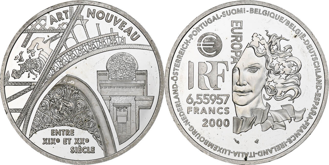 Frankreich 6.55957 Francs 2000 Monnaie de Paris Art Nouveau, Monnaie de ...