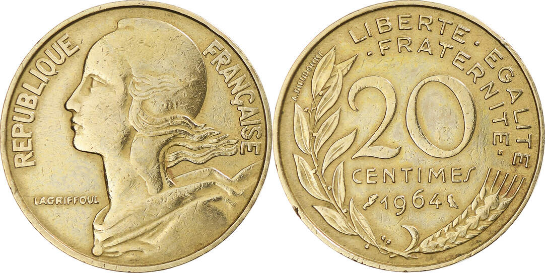 Frankreich 20 Centimes 1964 Paris Münze, Marianne, Paris, S+, Aluminum-Bronze | MA-Shops