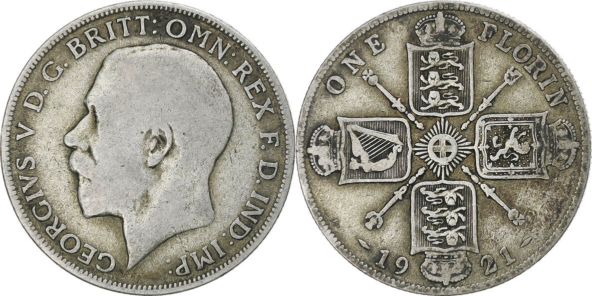 Großbritannien Florin, Two Shillings 1921 Münze, George V, S, Silber ...