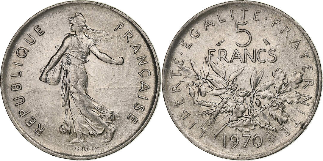 Frankreich 5 Francs 1970 Paris Semeuse, Paris, Nickel Clad Copper-Nickel, SS | MA-Shops